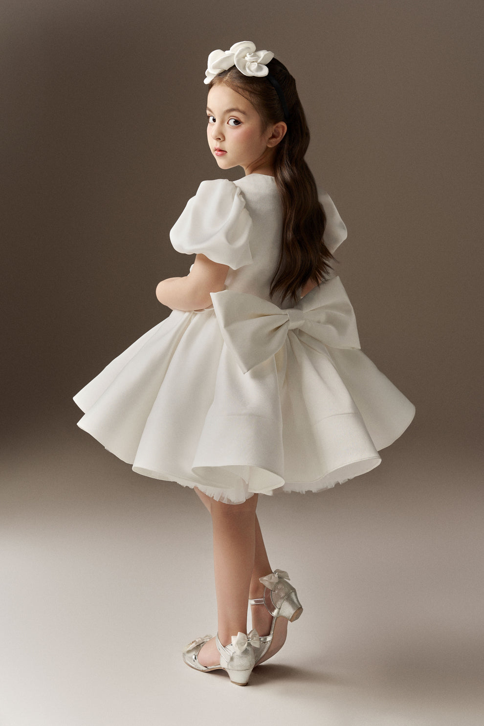 Pretty Floral Taffeta Puff Sleeves Kids Dress With Floral Headband – kalisa